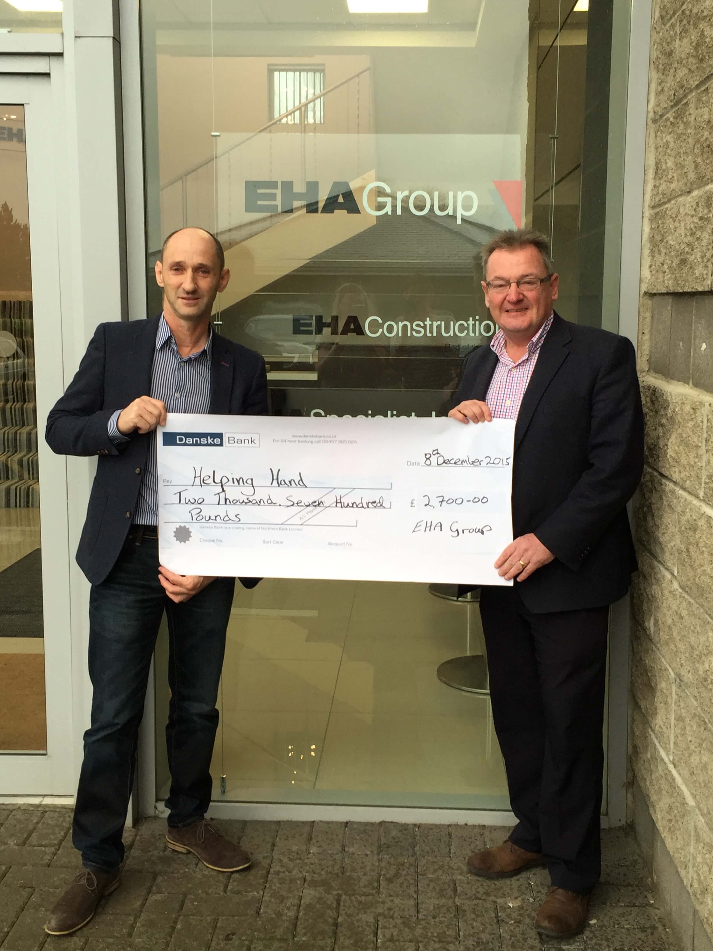 EHA Group present cheque to Helping Hand for £2,700 - Construction ...